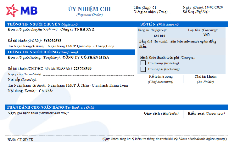 Tìm hiểu về bill chuyển tiền